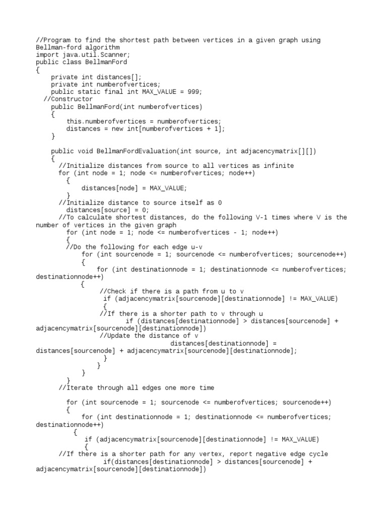 Bellman-Ford Algorithm in Java | PDF | Computational Problems | Applied ...