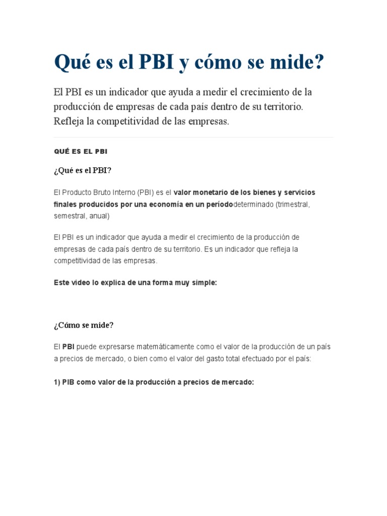 Qué Es El PBI y Cómo Se Mide | PDF