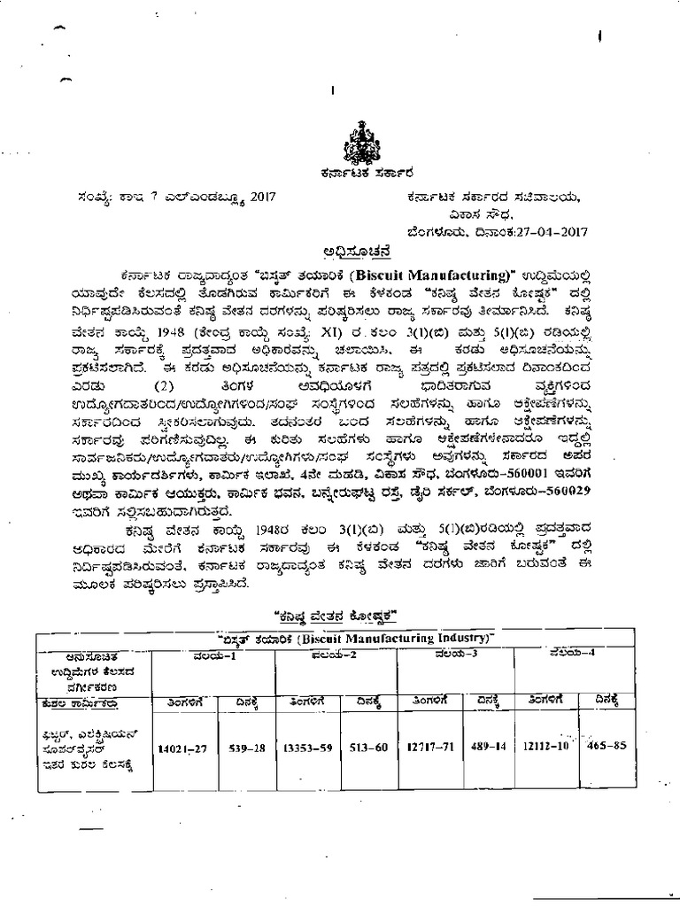 Minimum Wages Draft Notification 2017