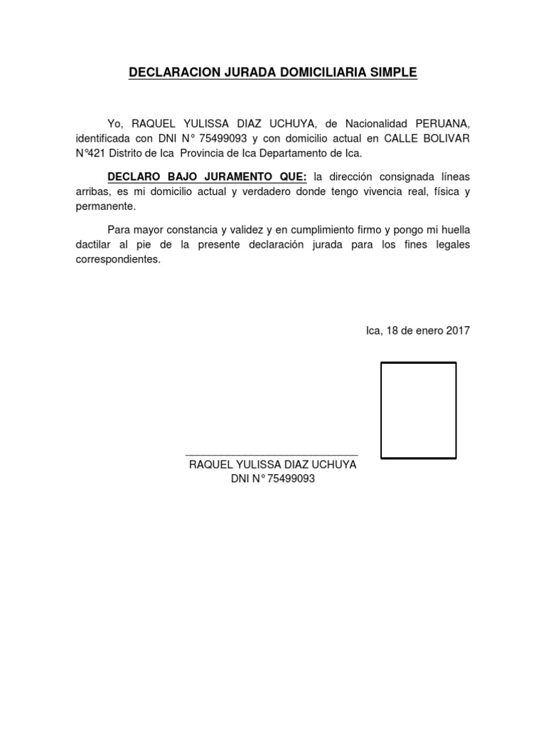 Declaracion Jurada Domiciliaria Simple | PDF