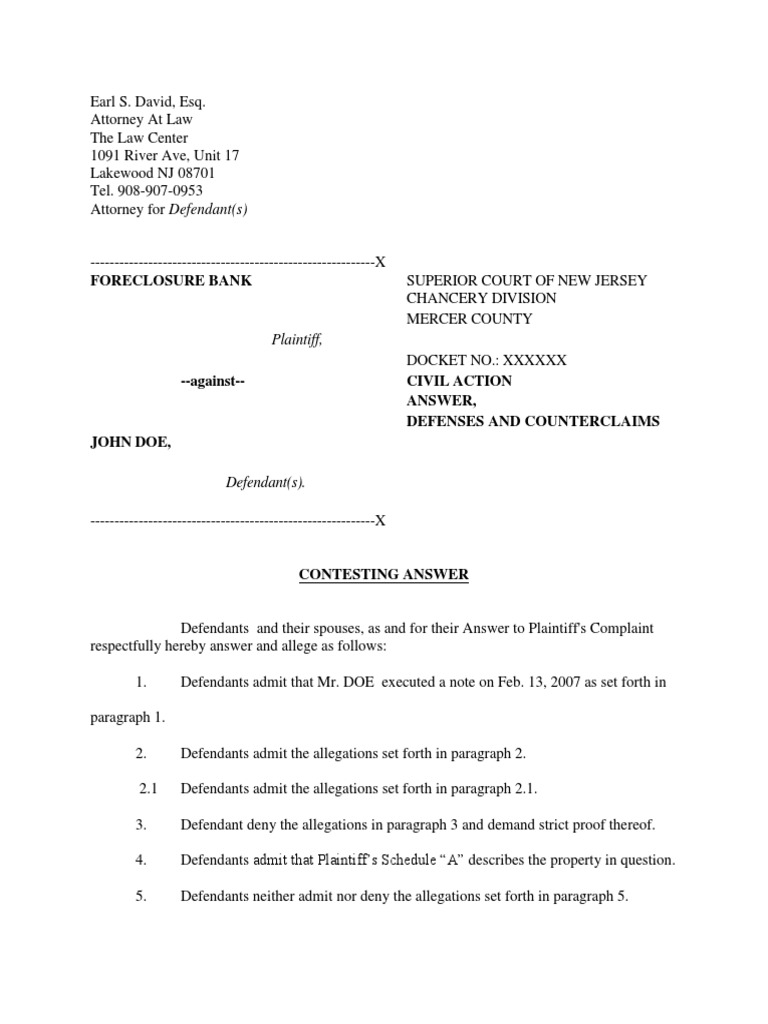 Foreclosure Answer and Defenses Template | PDF | Affirmative Defense ...