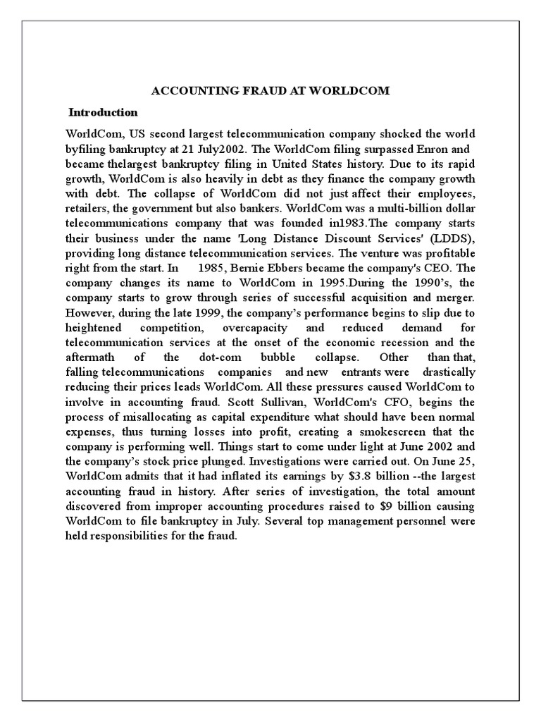 WorldCom Accounting Fraud Overview | PDF | Corporate Law | Economies