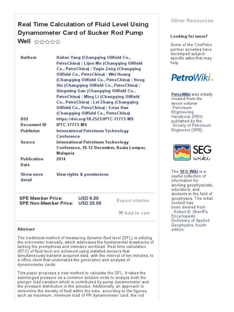 Real Time Calculation of Fluid Level Using Dynamometer Card | PDF ...