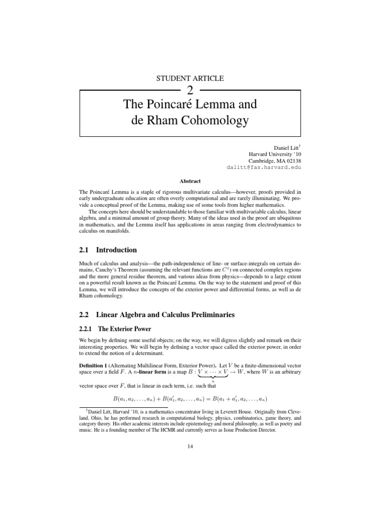 The Poincare Lemma and de Rham Cohomology | PDF | Differential Form ...