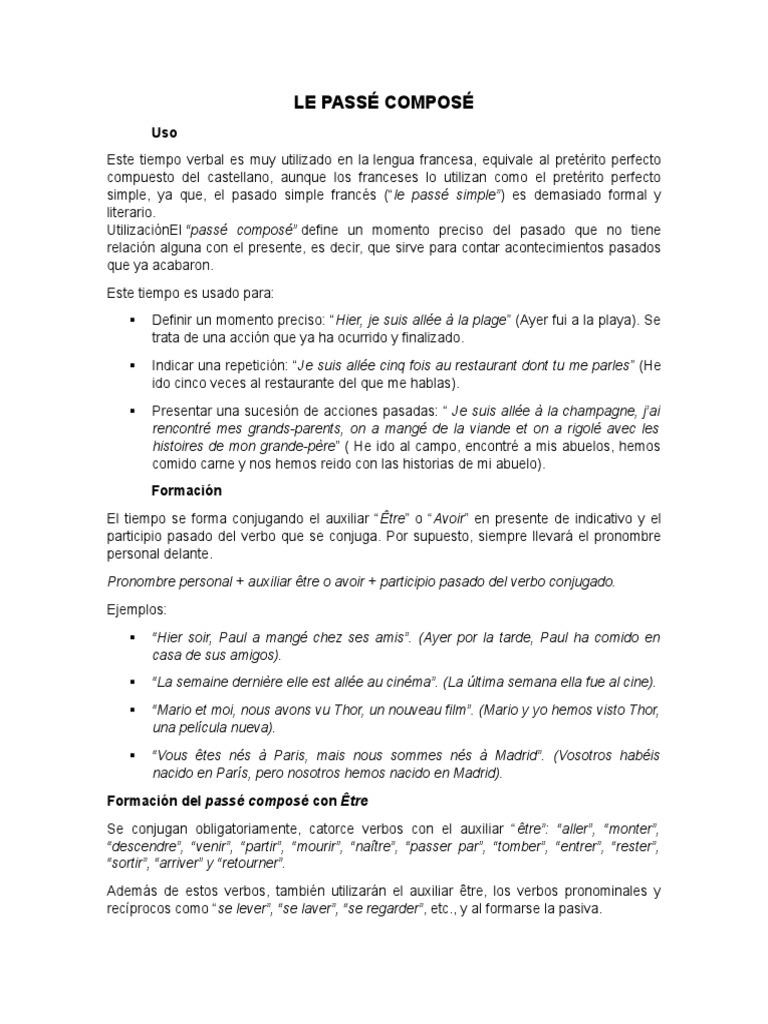 Passé Composé | PDF | Verbo | Idioma francés