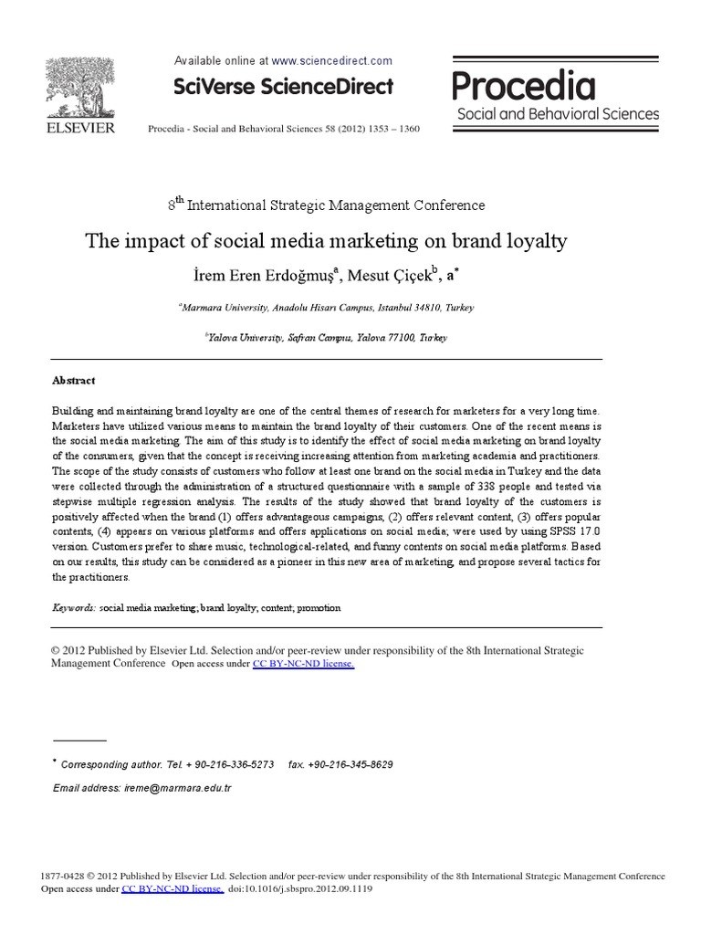 The Impact of Social Media Marketing On Brand Loyalty - ScienceDirect ...