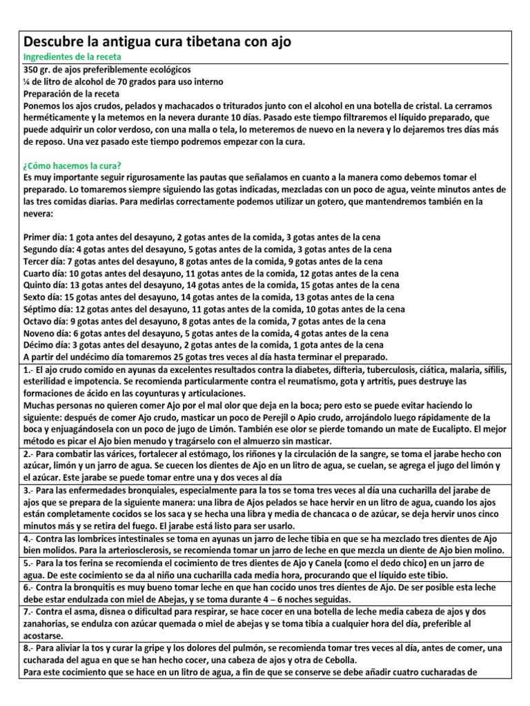Descubre La Antigua Cura Tibetana Con Ajo | PDF | Ajo | Miel