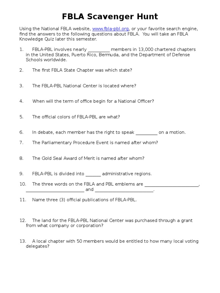 Fbla Scavenger Hunt | PDF | The United States