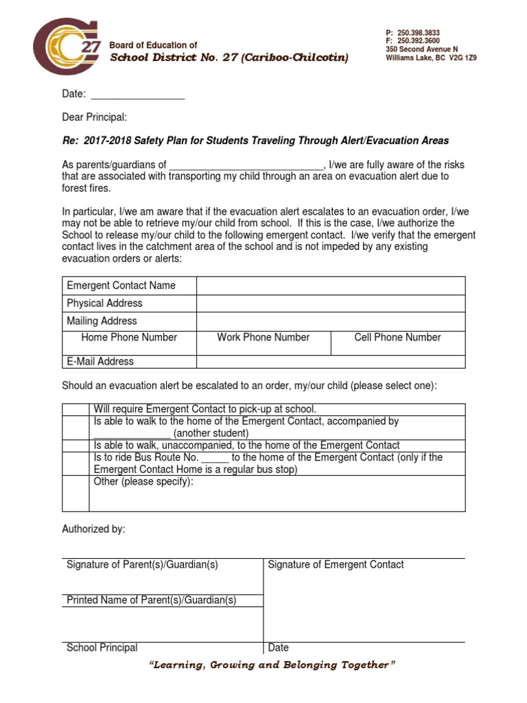Student Safety Plan for Evacuations | PDF