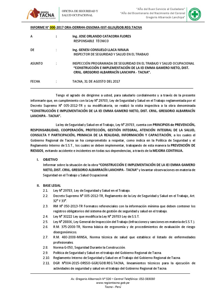 Modelo Informe Inspeccion SST | PDF | Andamio | Residuos