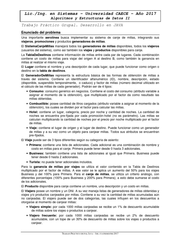 TPGrupal 2017 Enunciado y Reglamento Entrega | PDF | Java (lenguaje de ...
