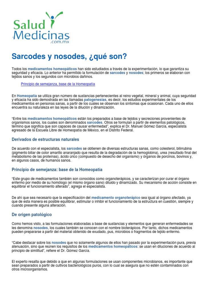Sarcodes y Nosodes Que Son | PDF | Homeopatía | Medicamentos con receta