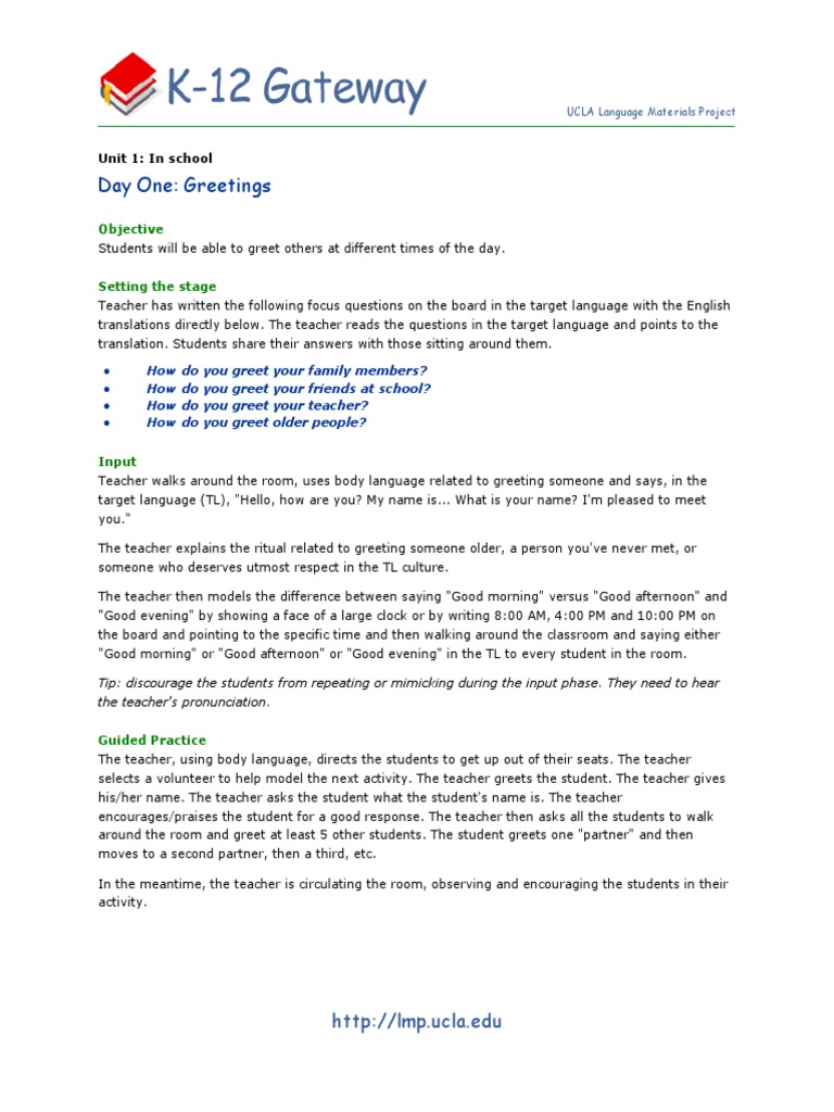 Greetings Lesson Plan | PDF | Teachers | Lesson Plan
