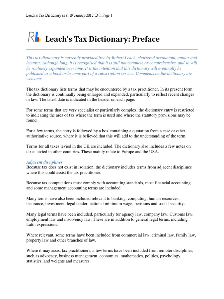 Leach's Tax Dictionary | PDF | Inheritance Tax | Debits And Credits