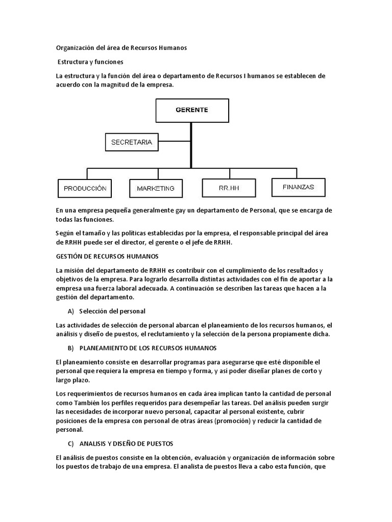 Organización Del Área de Recursos Humanos | PDF | Recursos humanos ...
