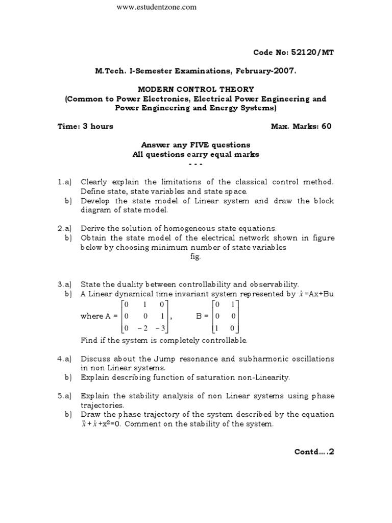 Modern Control Theory 2007 PDF | PDF