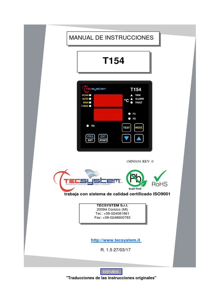 Manual de Instrucciones T154 TeCSYSTEM | PDF | Relé | Transformador