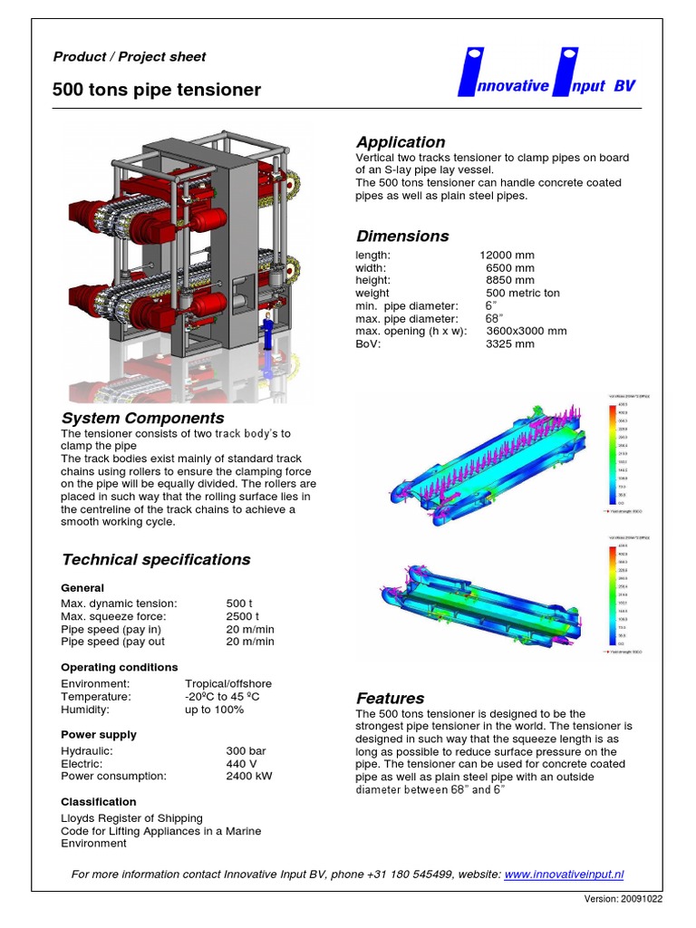 Leaflet 500t Pipe Tensioner | PDF | Pipe (Fluid Conveyance) | Industries