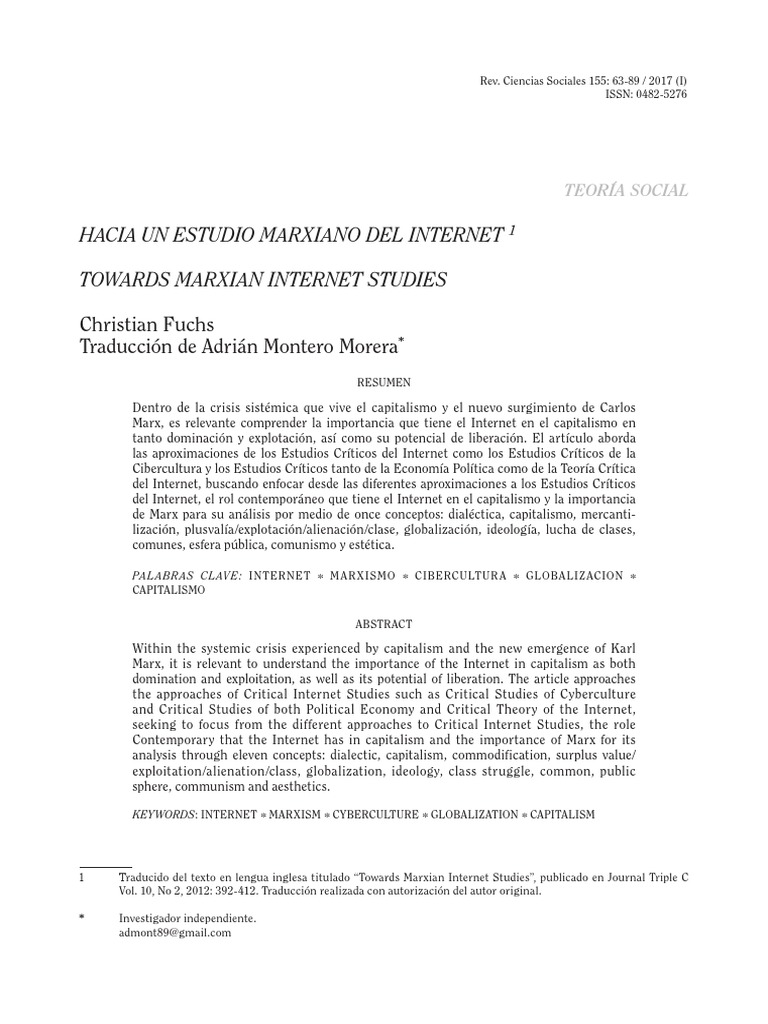 Christian Fuchs - Hacia Un Estudio Marxiano Del Internet | PDF | Karl ...
