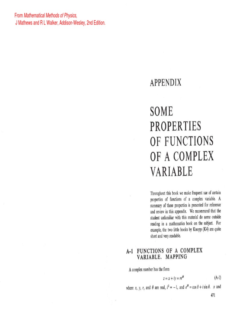 From Mathematical Methods of Physics, J Mathews and R L Walker, Addison ...