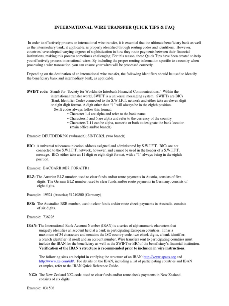 International Wire Transfer Guide | PDF | Wire Transfer | Written ...