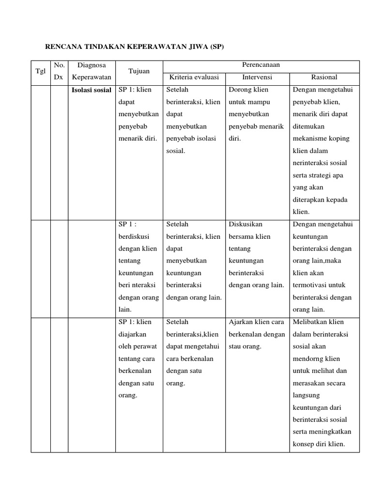 Rencana Tindakan Keperawatan Jiwa SP | PDF