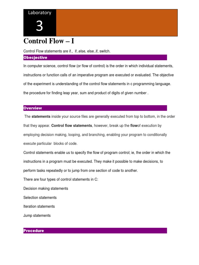 Control Flow - I: Laboratory | PDF | Control Flow | Subroutine
