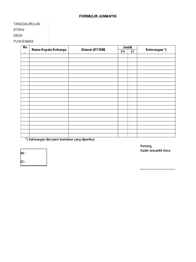 Formulir Jumantik untuk Puskesmas | PDF