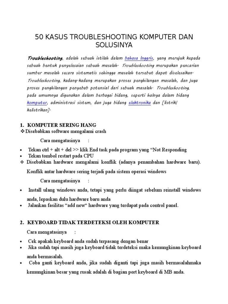50 Kasus Troubleshooting Komputer Dan Solusinya | PDF