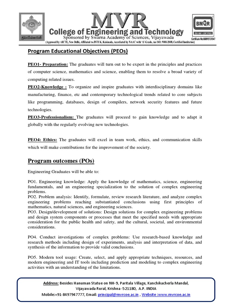 Program Educational Objectives (Peos) : Address: Besides Hanuman Statue ...