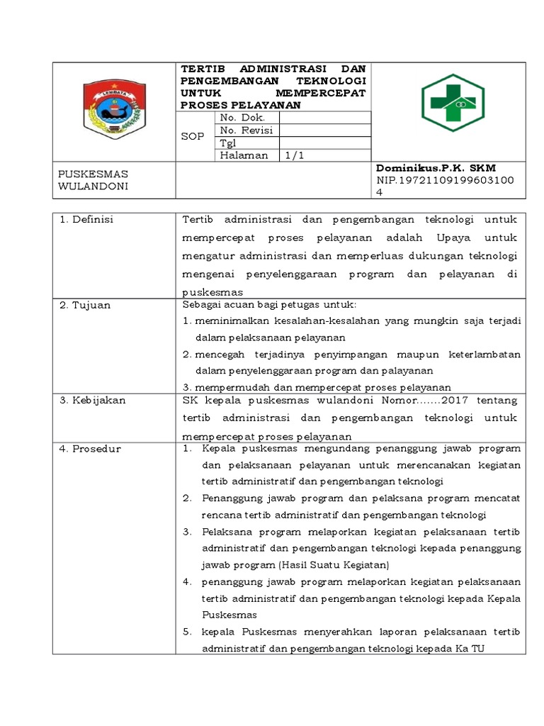 Contoh Sop Tertib Administrasi Dan Pengembangan Teknologi Untuk ...