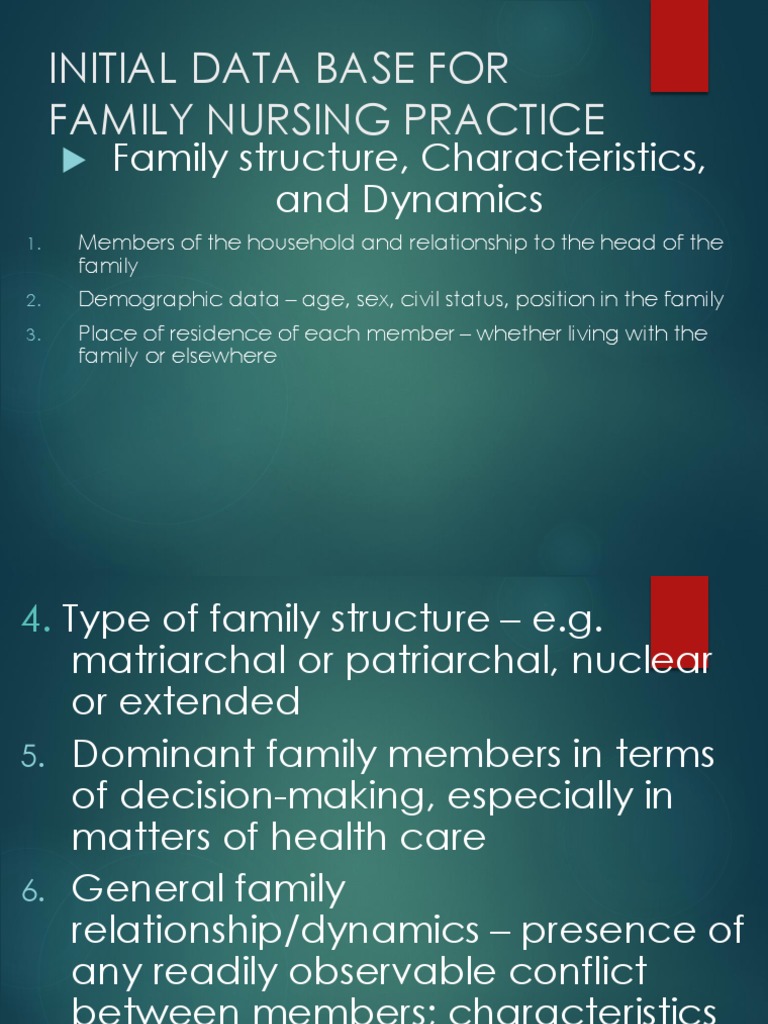 Family Structure, Characteristics, and Dynamics: Initial Data Base For ...