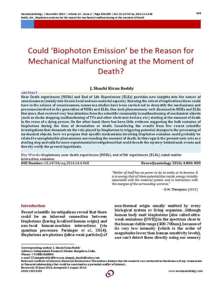 Biophoton Emission and Death | PDF | Science | Scientific Method