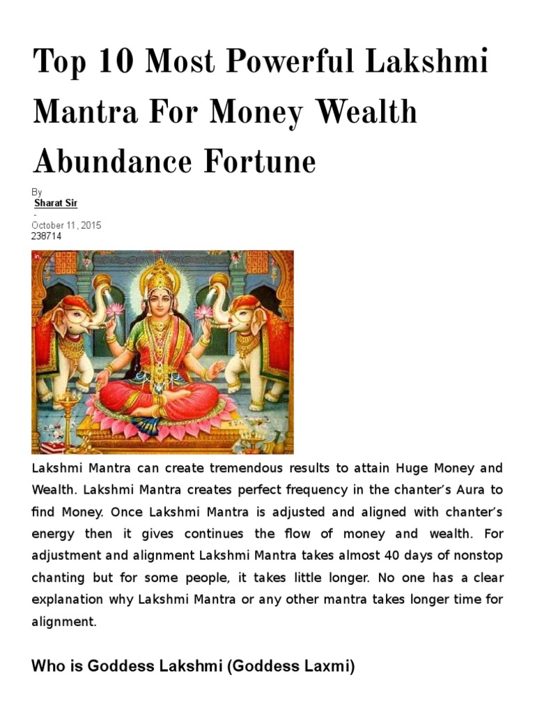 Top 10 Most Powerful Lakshmi Mantra for Money Wealth Abundance Fortune | Hindu Behaviour And ...