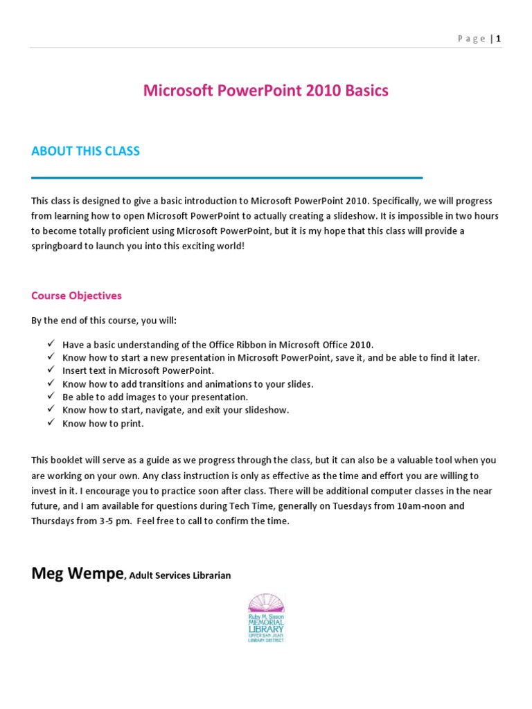 Basics 2010 Class Handout | Download Free PDF | Microsoft Power Point ...