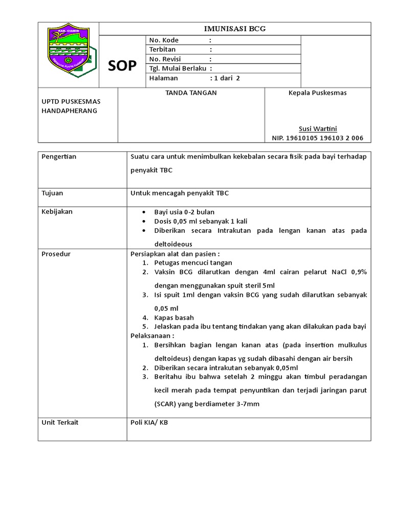Sop Penyuntikan BCG | PDF