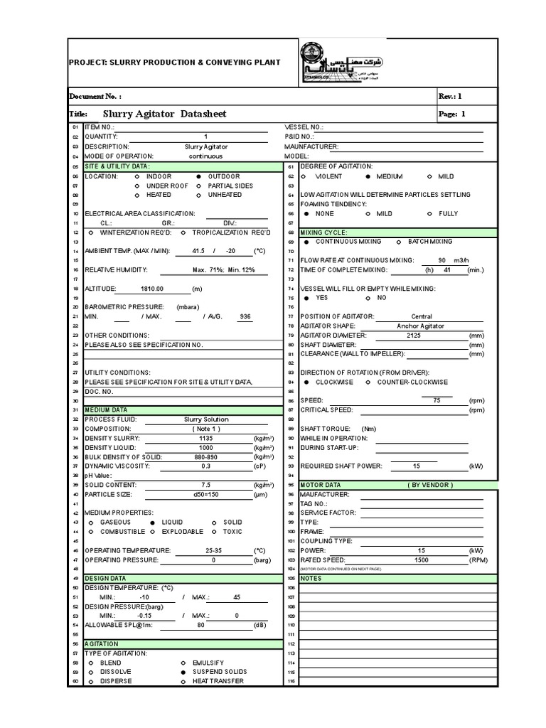 Agitator Datasheet | PDF | Density | Screw