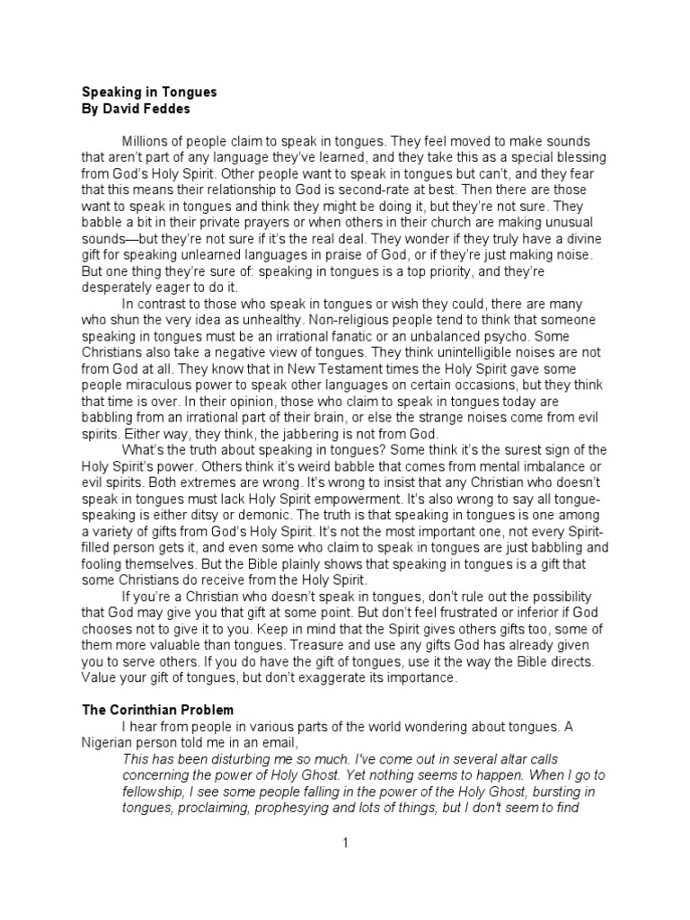 Speaking in Tongues | PDF | Glossolalia | Spiritual Gift