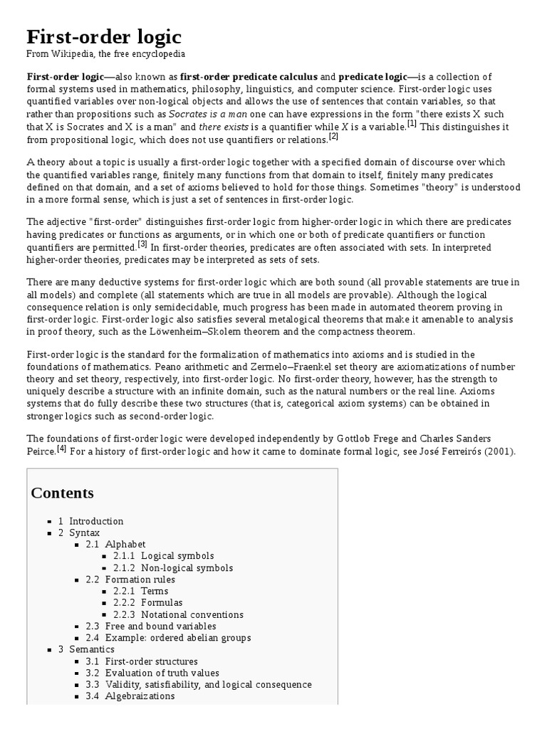 First Order Logic Pdf Pdf First Order Logic Interpretation Logic