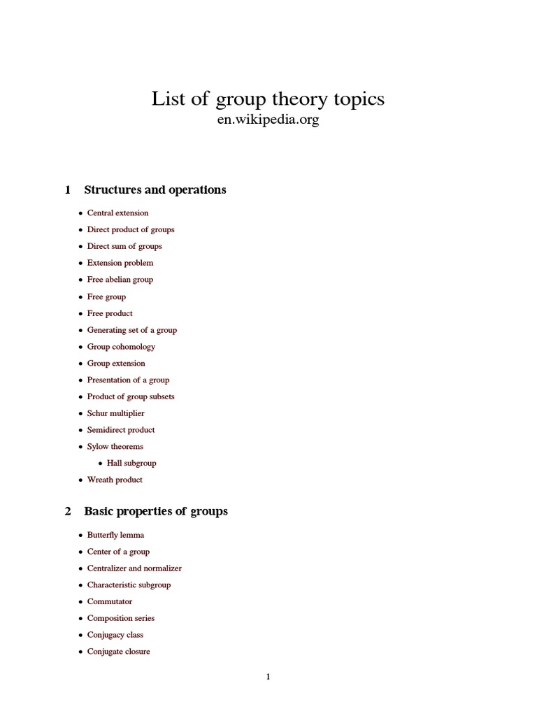 List of Group Theory Topics PDF | PDF | Group (Mathematics) | Group Theory