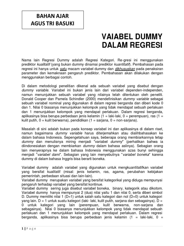 Variabel Dummy dalam Analisis Regresi | PDF | Metode & Bahan Ajar