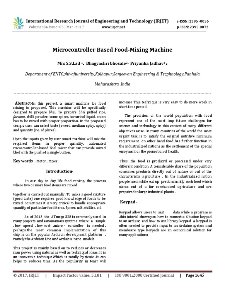 Microcontroller Based Food-Mixing Machine | PDF | Liquid Crystal ...