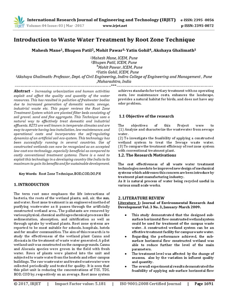 Introduction To Waste Water Treatment by Root Zone Technique | PDF ...