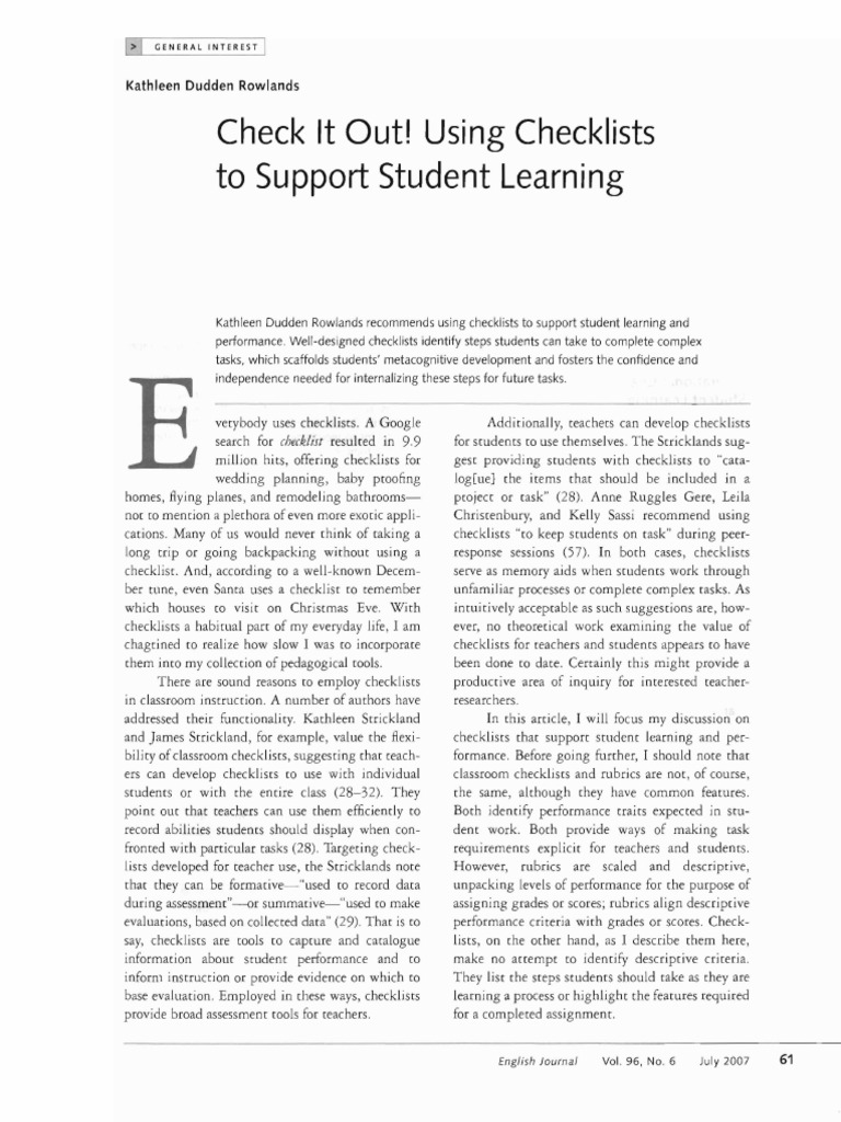 Using Checklists To Support Student Learning | PDF | Cognition ...