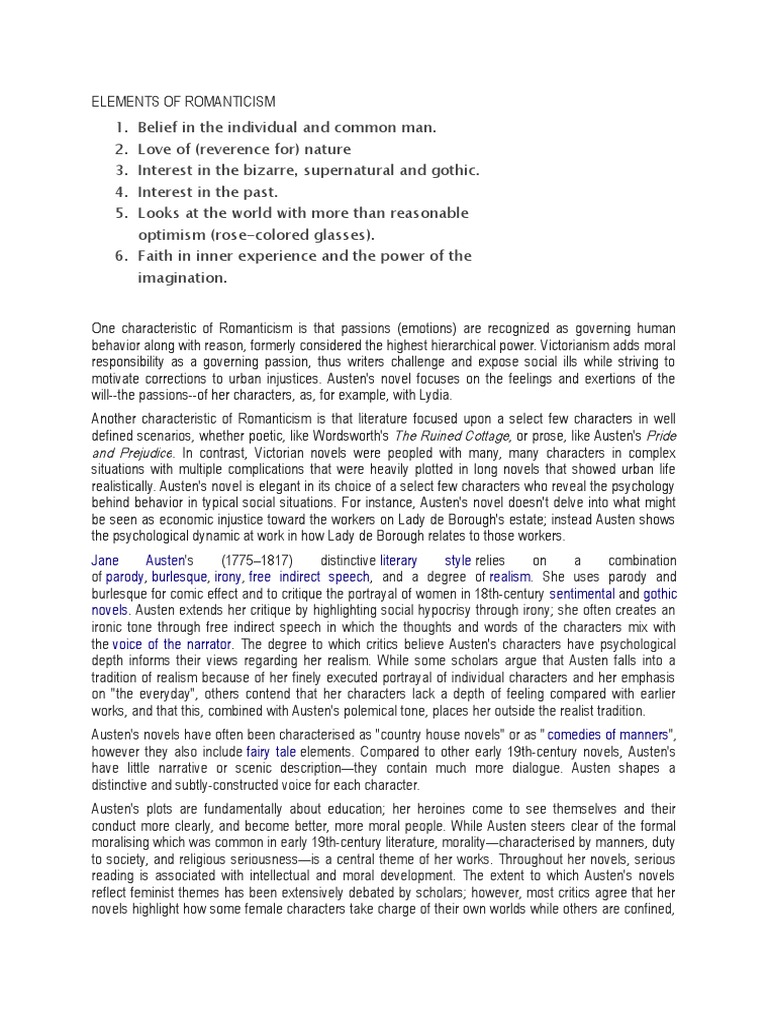 Elements of Romanticism - Jane Austen | PDF | Jane Austen | Irony