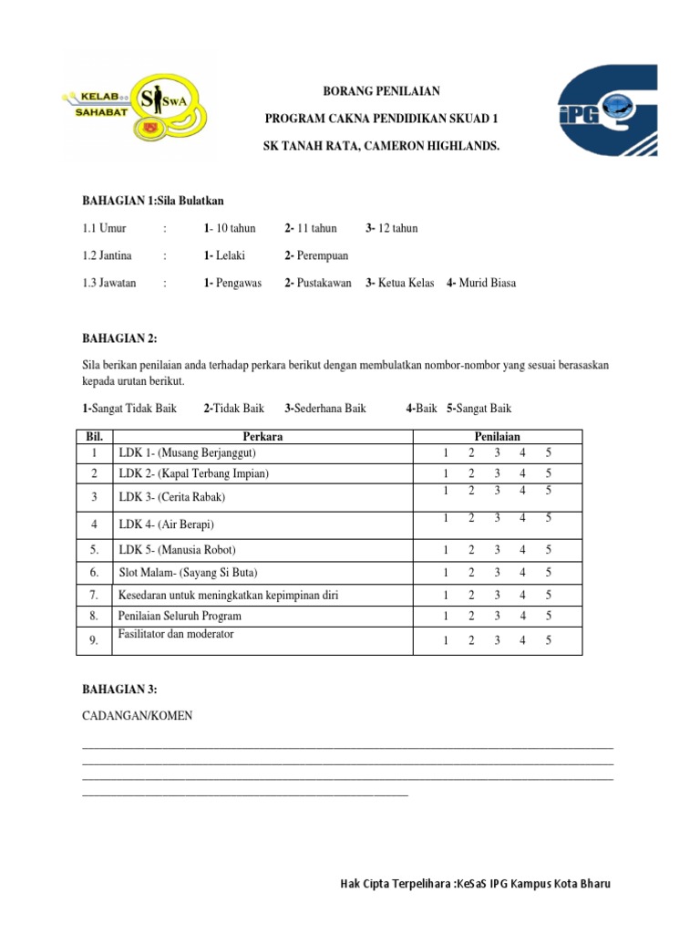 Borang Penilaian Program | PDF