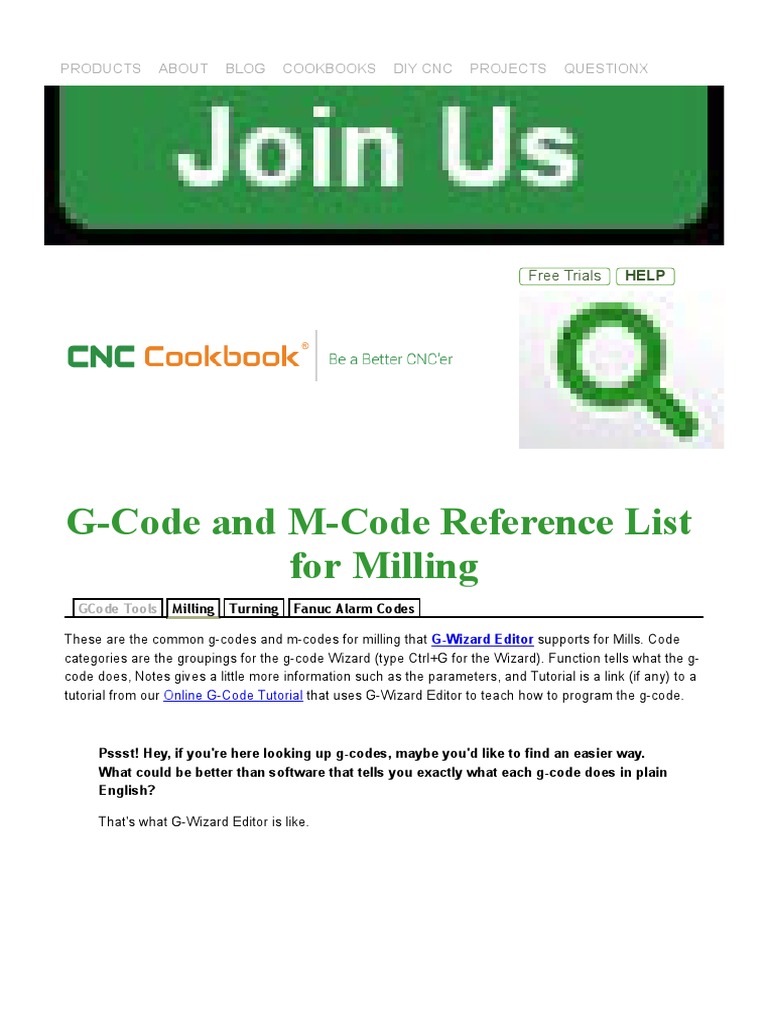 CNC G-Code and M-Code Reference List For CNC Mills | Download Free PDF | Numerical Control ...