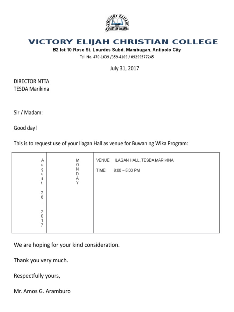 Victory Elijah Christian College: Director Ntta TESDA Marikina | PDF