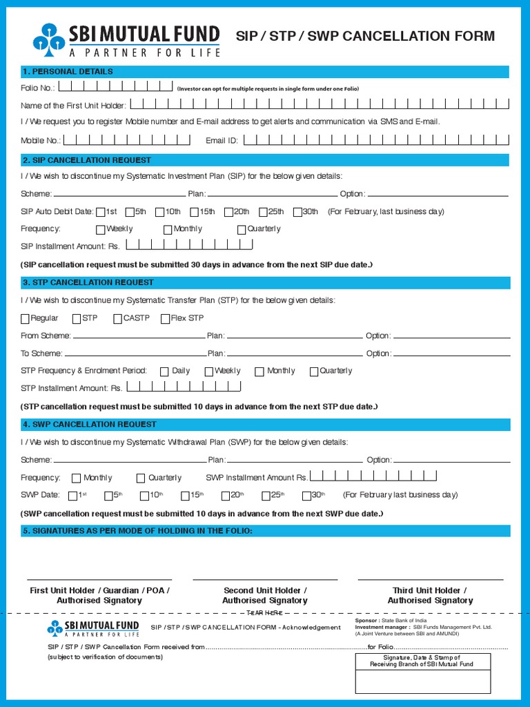 Sip STP SWP Cancellation Form | PDF | Investing | Banking Sip STP SWP Cancellation Form | PDF | Investing | Banking