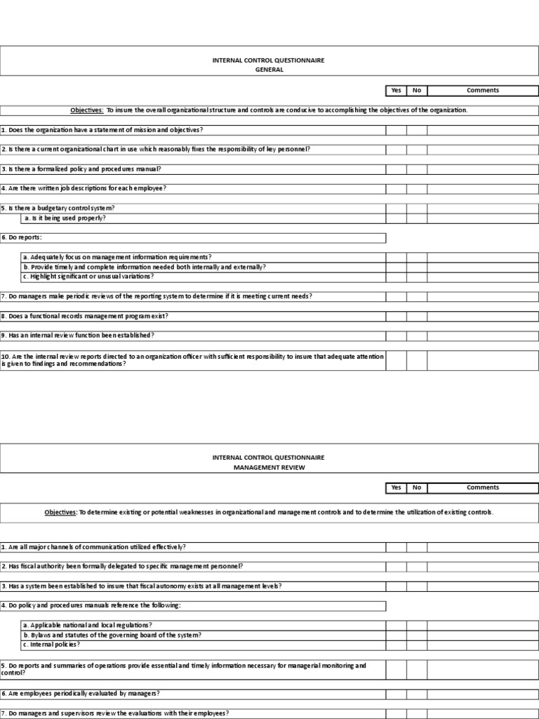 Internal Control_Audit Questionnaire.xls | Payroll | Cheque